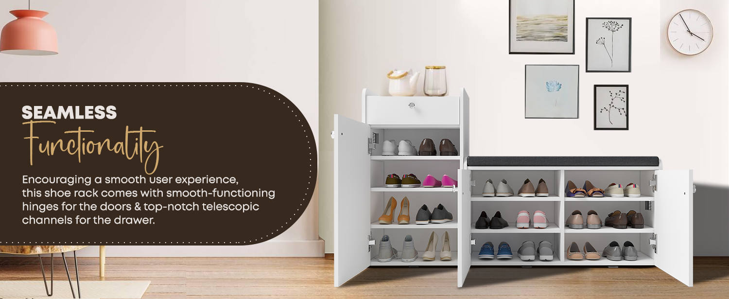 Chelsea Shoerack - 20 pairs capacity Shoe Cabinet with Cushion Seating ...