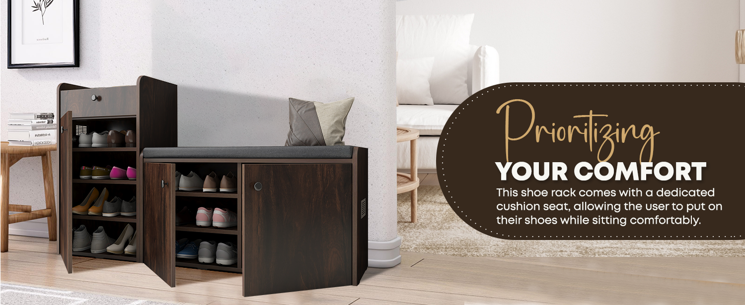 Chelsea Shoerack - 20 pairs capacity Shoe Cabinet with Cushion Seating ...