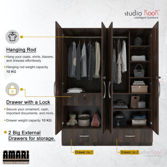 Amari 4 Door 3 Drawer Wardrobe – StudioKook