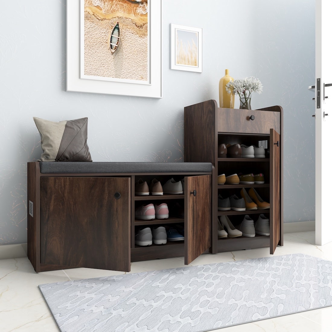 Chelsea Shoerack - 20 pairs capacity Shoe Cabinet with Cushion Seating ...