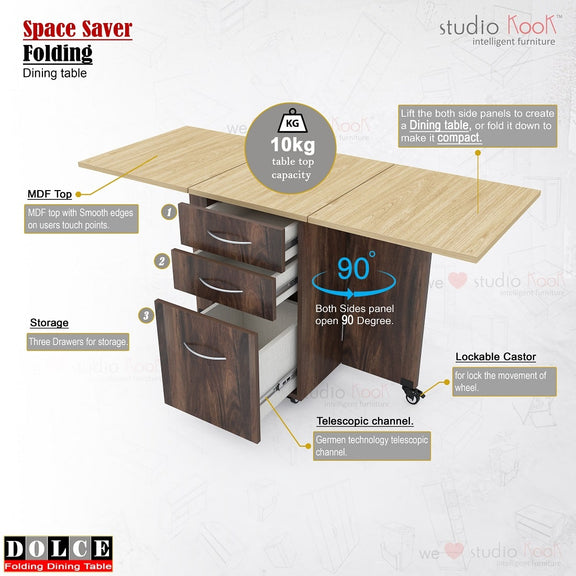 Dolce 4 Seater Folding Dining Table (Junglewood Finish,Without Chairs ...