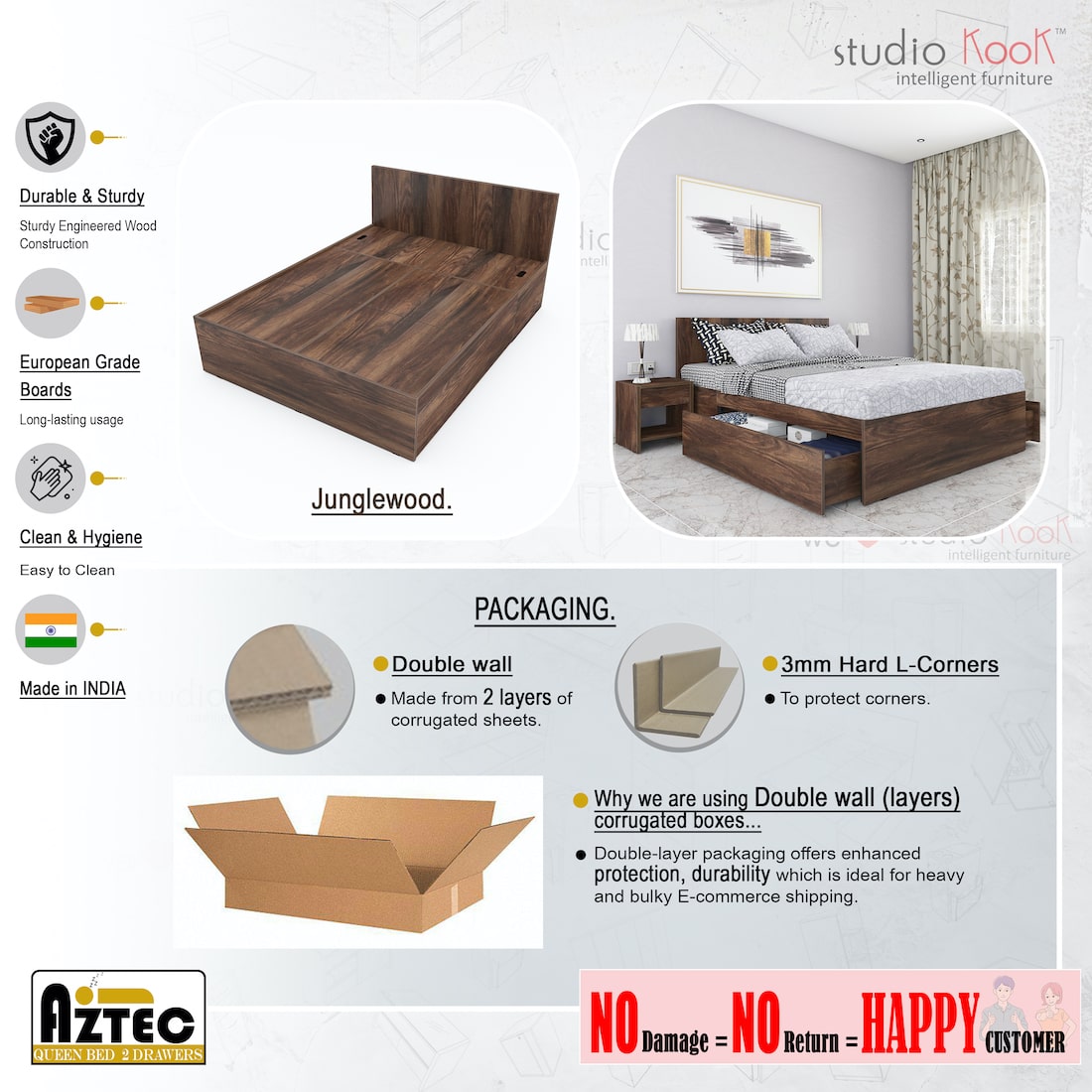 Aztec Queen Bed with 2 Drawers – StudioKook
