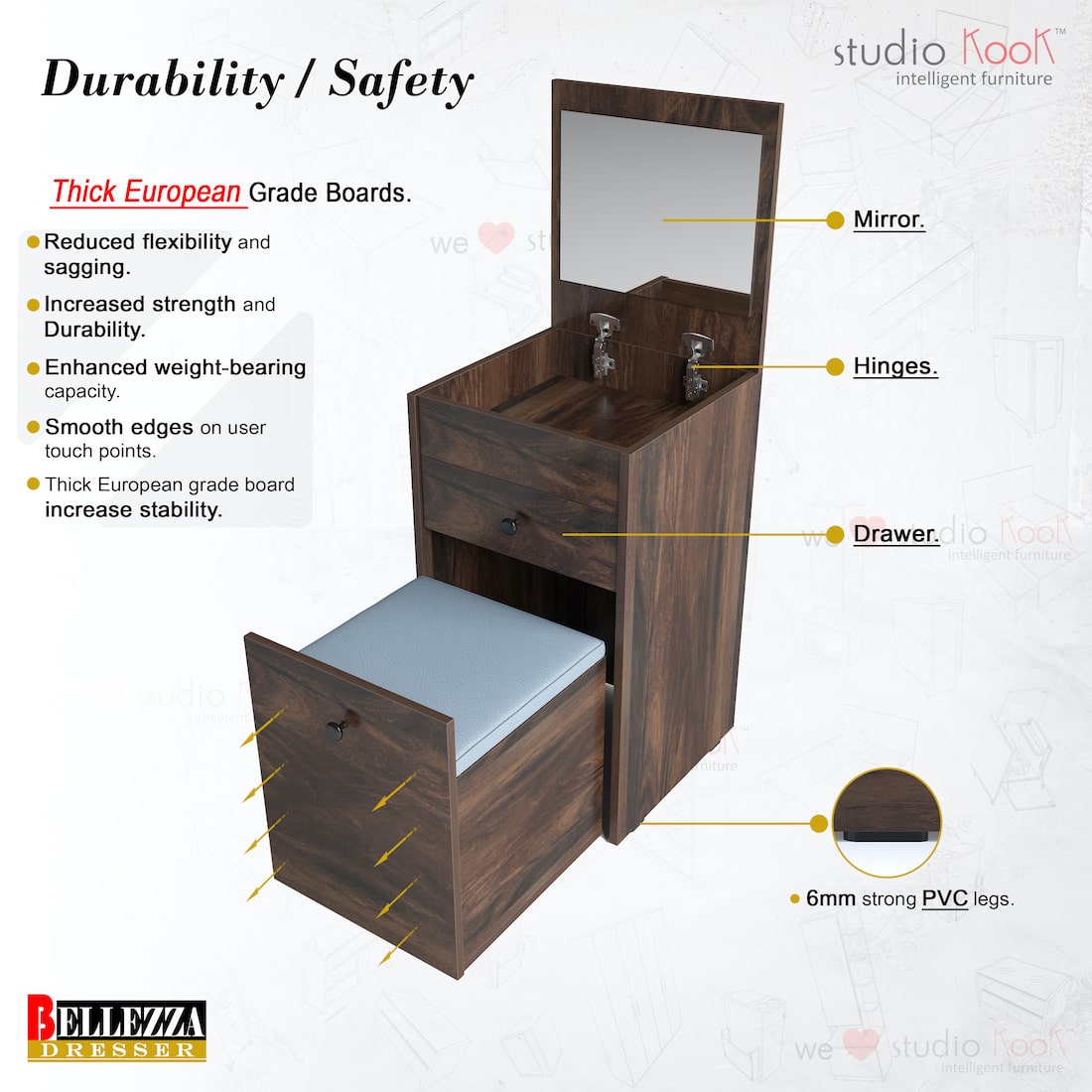 Bellezza Dresser Unit / Dressing Table with Mirror – StudioKook