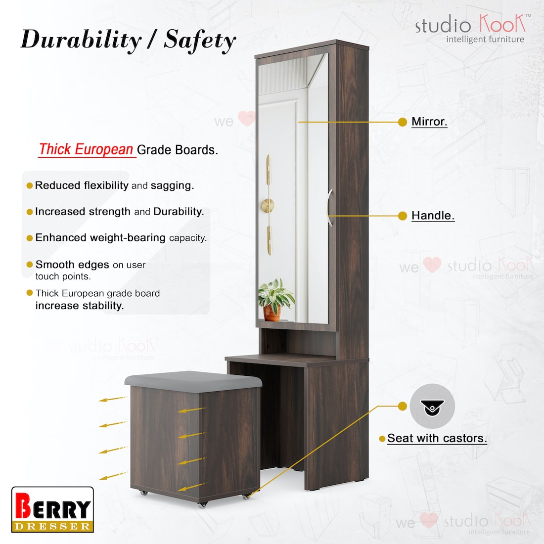 Berry Dresser Unit / Dressing Table with Mirror & Seating – StudioKook