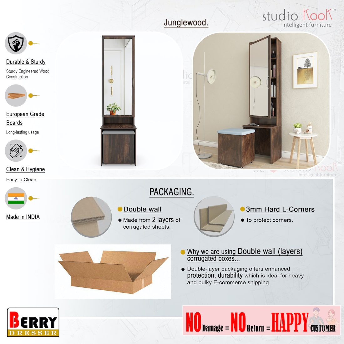 Berry Dresser Unit / Dressing Table with Mirror & Seating – StudioKook