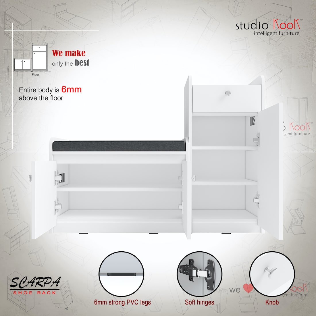 Scarpa Shoerack - 12 pairs capacity Shoe Cabinet with Cushion Seating ...